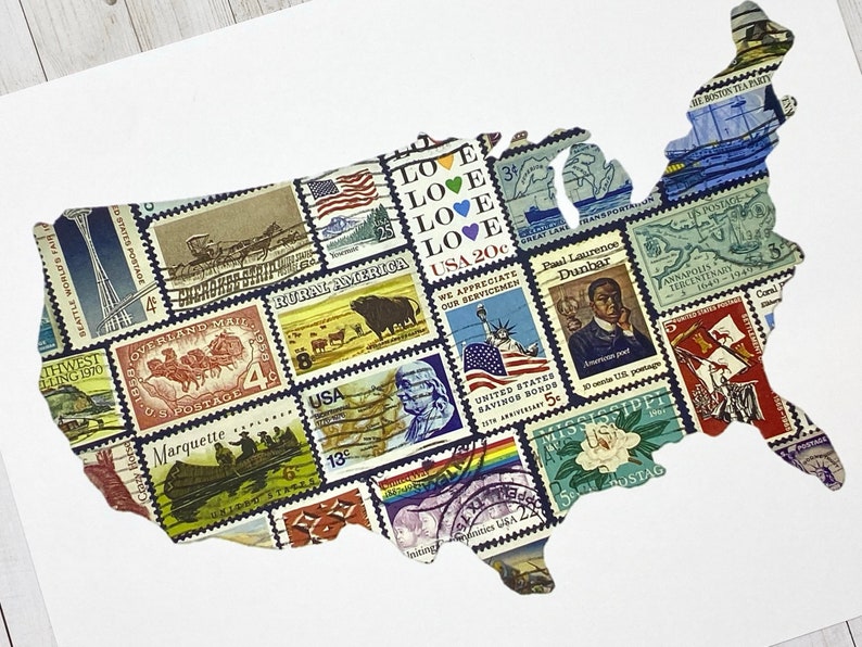 USA Map Postage Stamp Art Print in 8x10 - Etsy