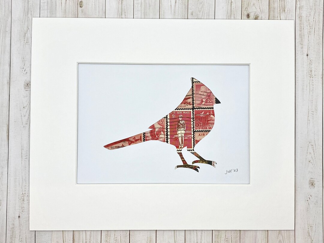 Red Cardinal Postage Stamp Wall Art in 8x10, Bird Decor, Cardinal Lover ...