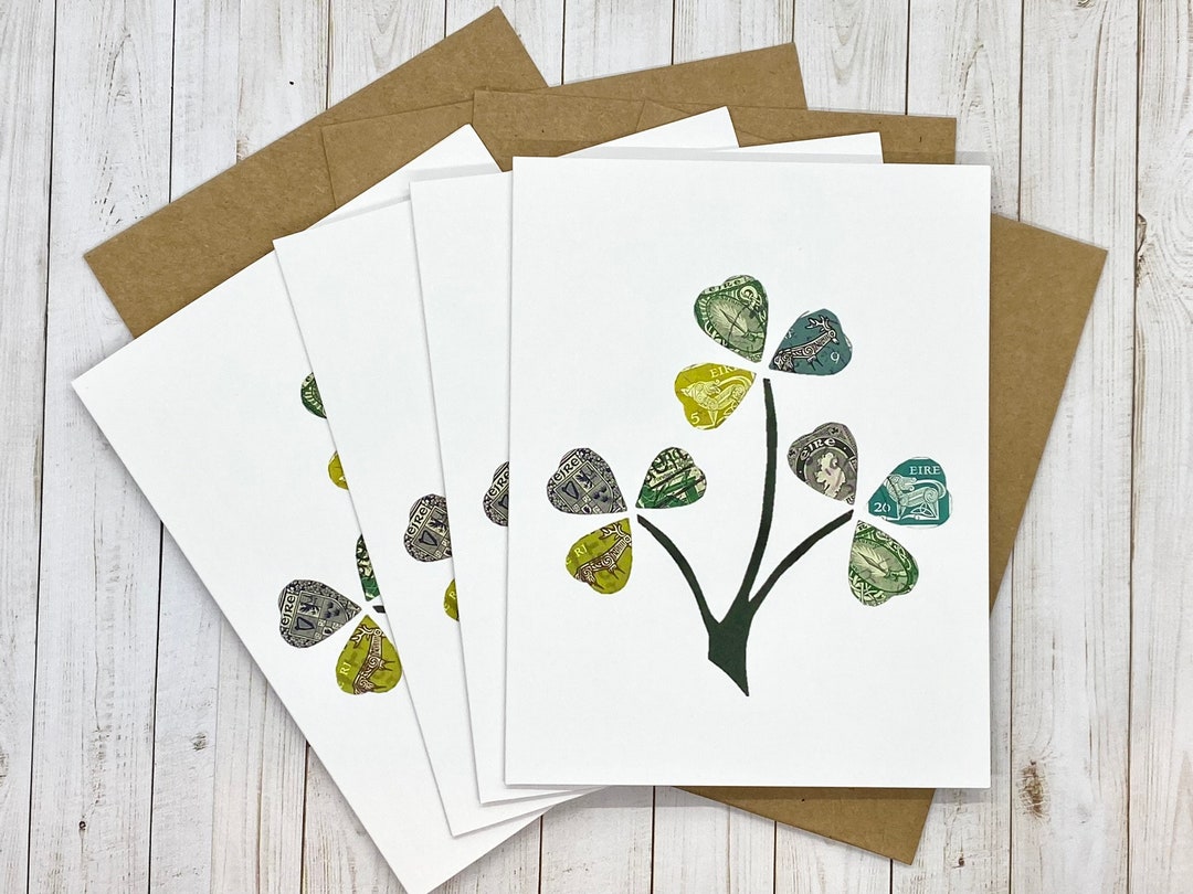 Shamrock Note Cards, Blank Interior, Postage Stamp Art - Etsy