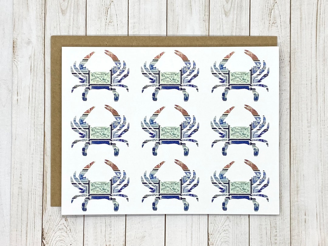 Blue Crab Note Cards, Blank Interior, Postage Stamp Art - Etsy