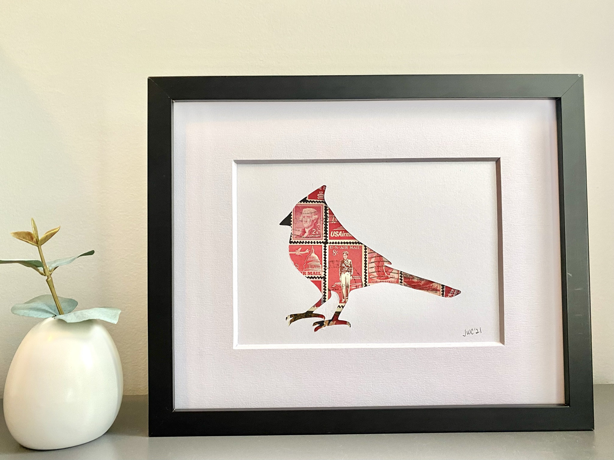 Red Cardinal Postage Stamp Wall Art in 8x10, Bird Decor, Cardinal Lover ...