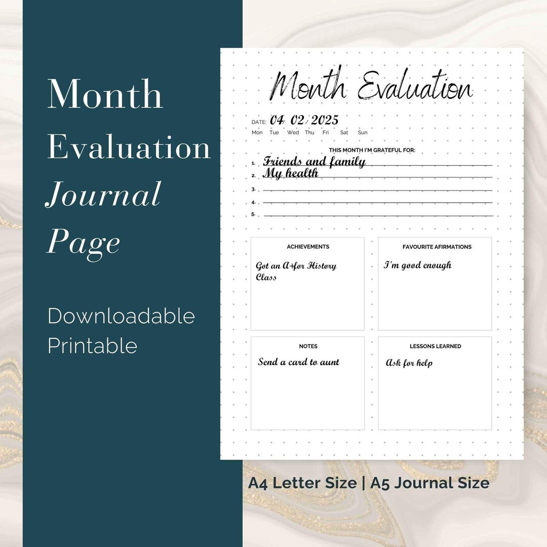 Month Evaluation and Reflection Printable Journal Page Bujo Bullet ...
