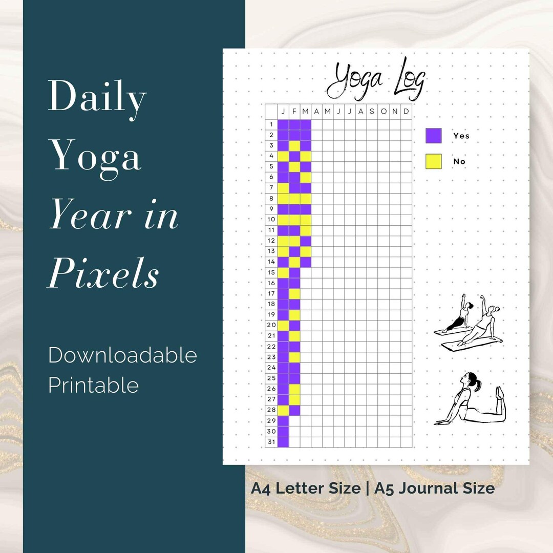 Yoga Tracker Log Yearly Printable Journal Page Insert A5 Year in Pixels ...