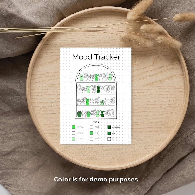 Mood Tracker Plants on Bookshelf Printable Journal Page Track Mood Bujo ...