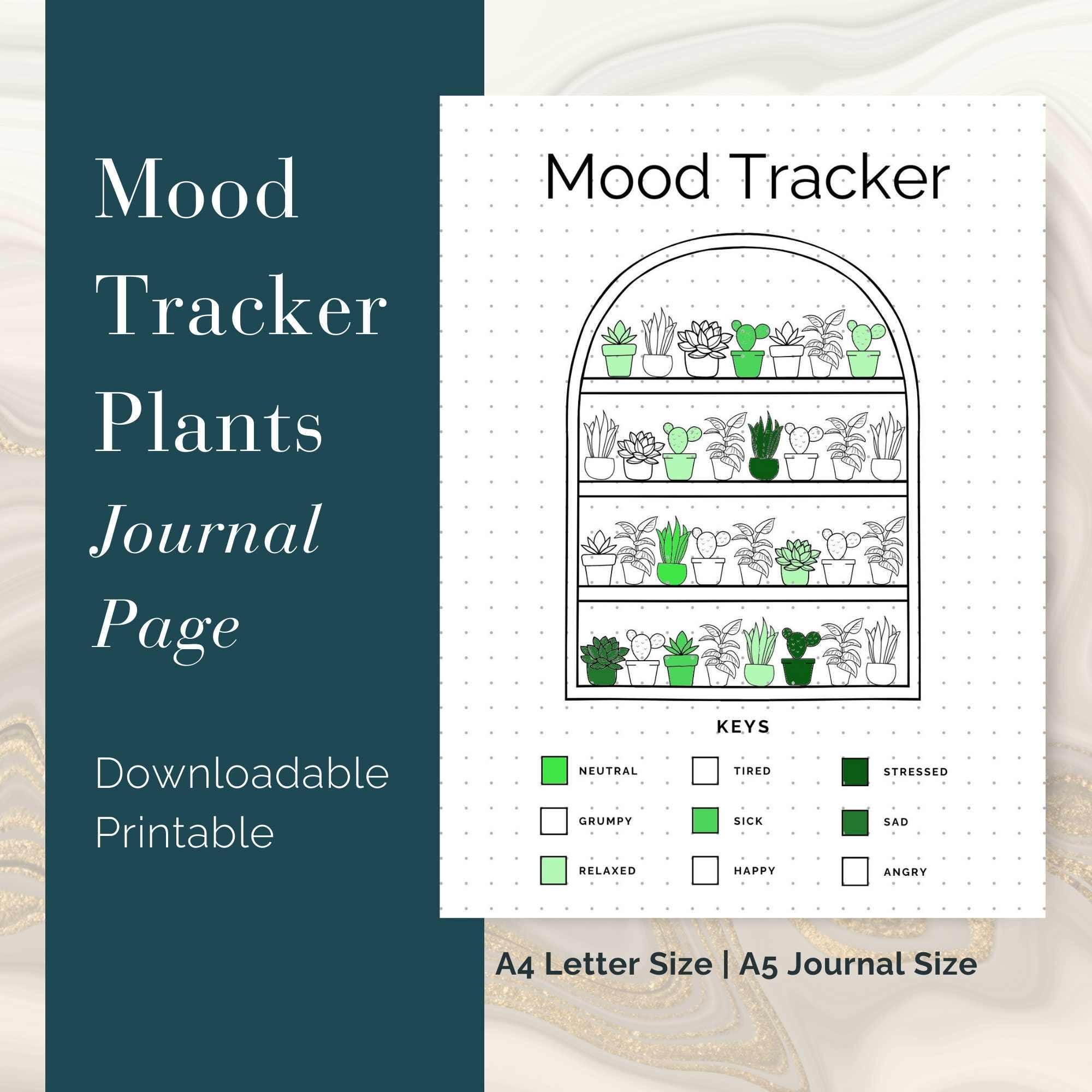 Mood Tracker Plants on Bookshelf Printable Journal Page Track Mood Bujo ...