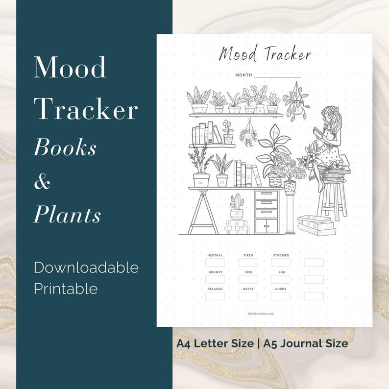 Mood Tracker Books and Plants Printable Journal Page Track Mood Bujo ...
