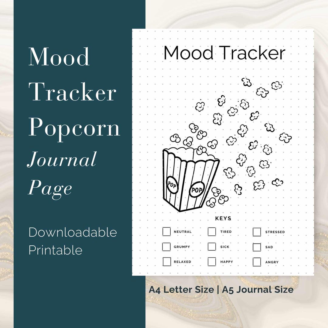 Mood Tracker Popcorn Movie Printable Journal Page Track Mood Bujo ...