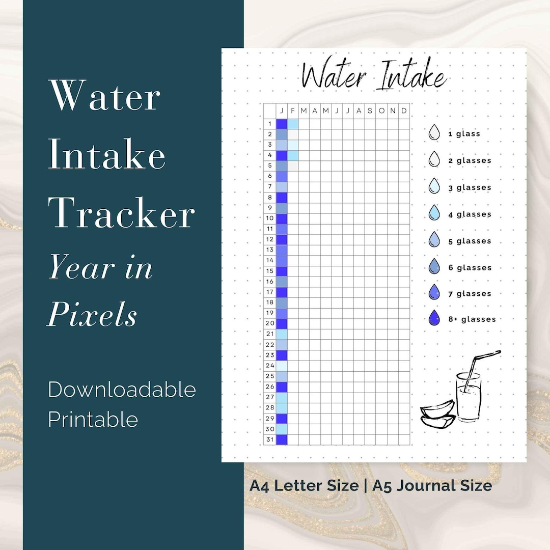 Water Tracker / Log Yearly Printable Journal Page Insert A5 Track Your ...