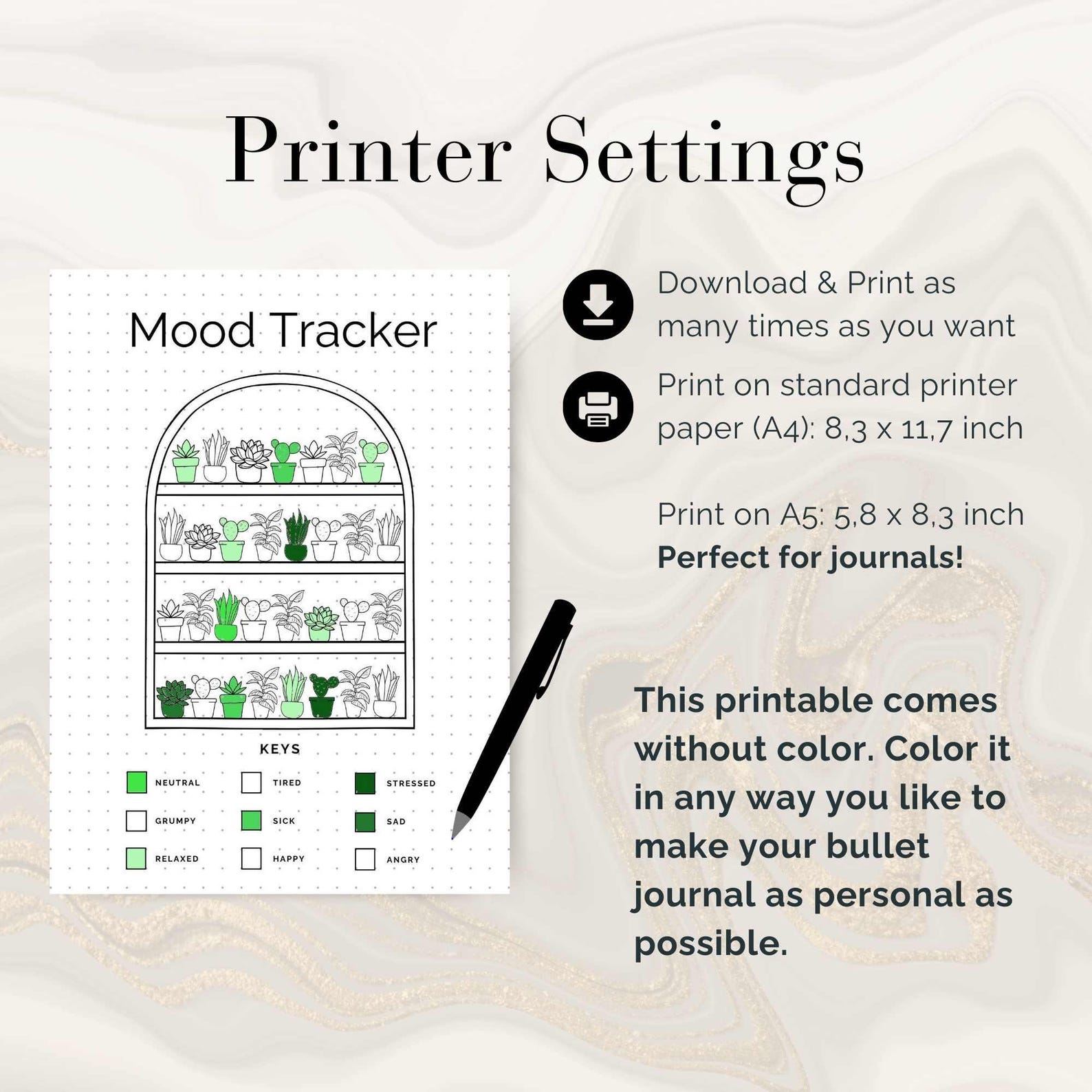 Mood Tracker Plants on Bookshelf Printable Journal Page Track Mood Bujo ...