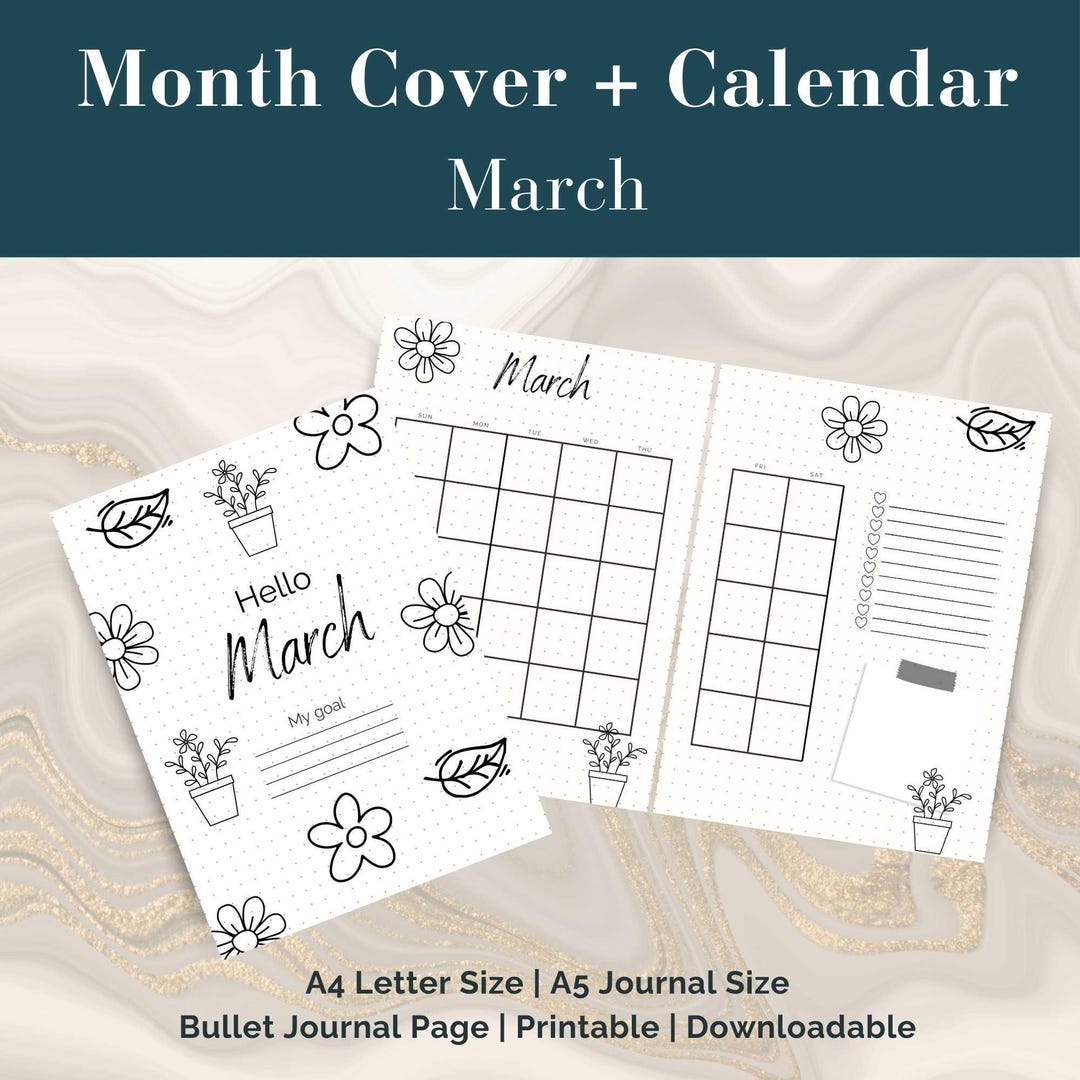 March Cover + Calendar for Bullet Journal | Monthly Page Printable ...