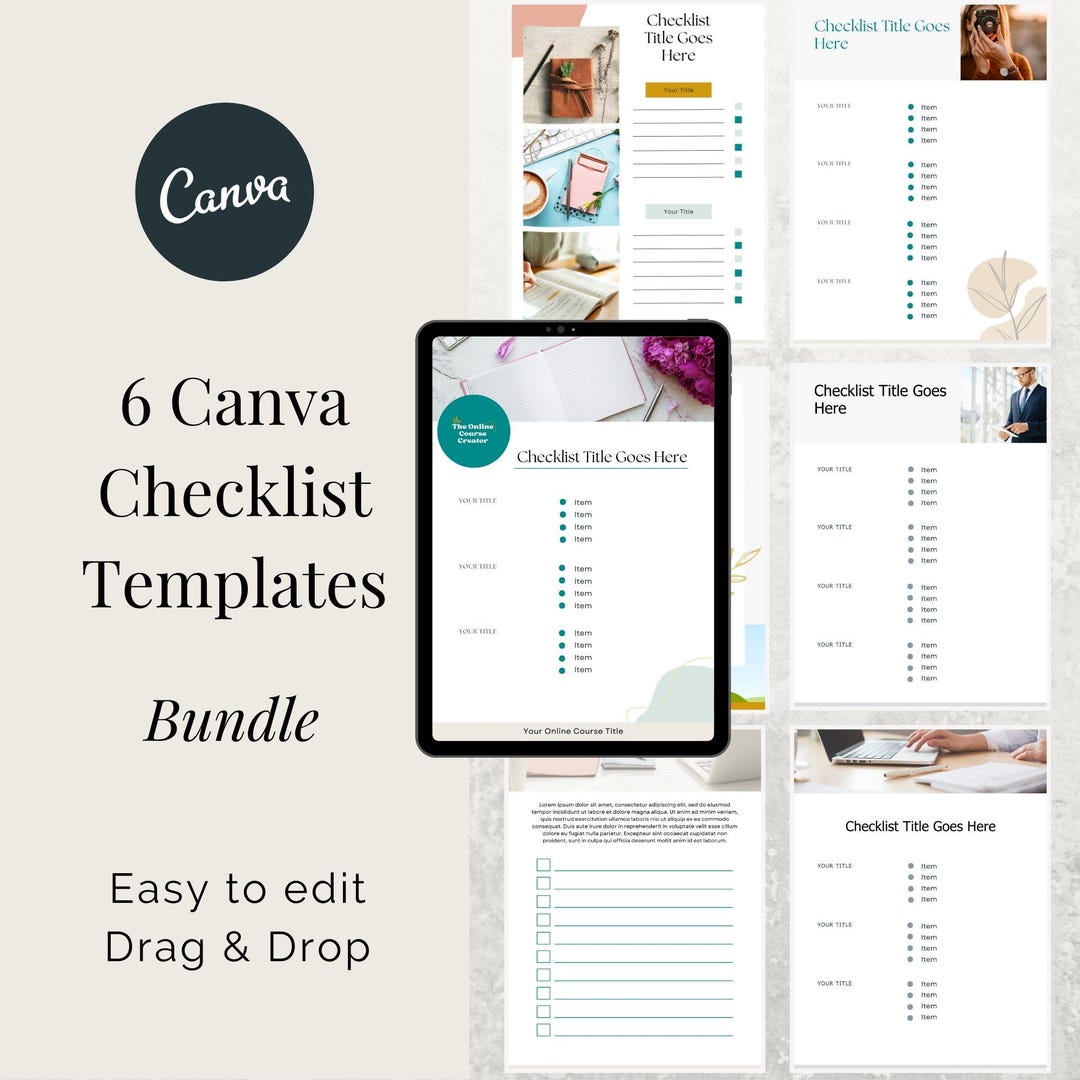 6 Checklist Templates Canva | Editable Canva Template | Digital ...