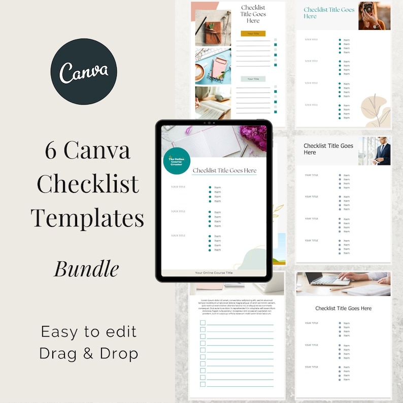 6 Checklist Templates Canva | Editable Canva Template | Digital ...