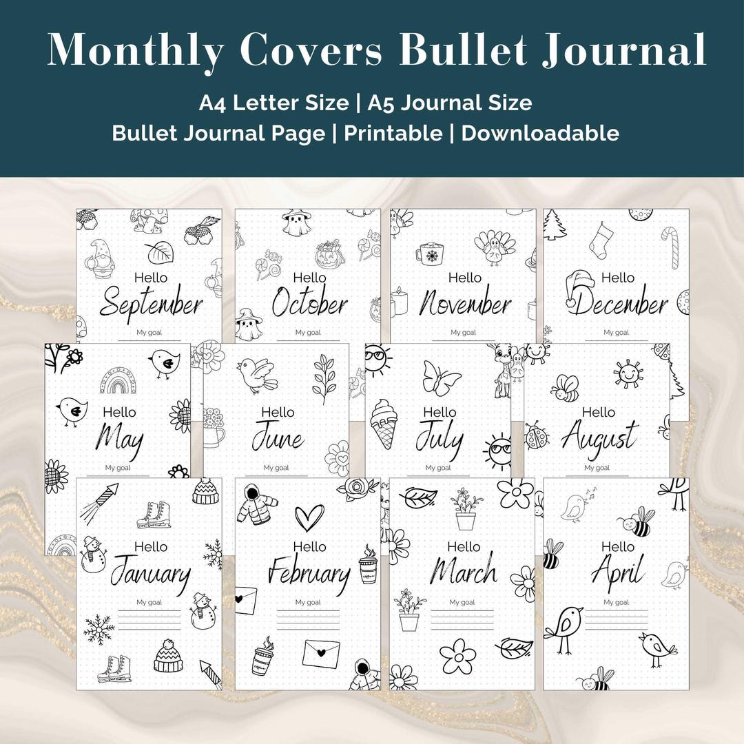 12 Month Covers for Bullet Journal Title Page Printable Month Covers ...