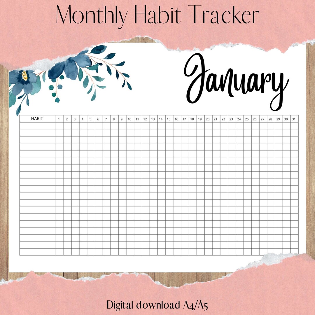Monthly Habit Tracker Printable, INSTANT DOWNLOAD A4 & A5 - Etsy Australia