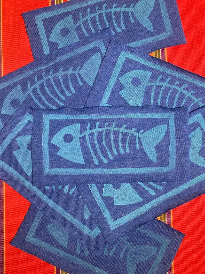 Fish Bones Patch - Linocut Blockprint on Recycled T-shirt - Etsy