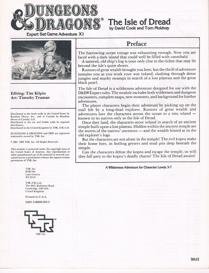 X1 the Isle of Dread TSR9043 Dungeons & Dragons Wilderness | Etsy