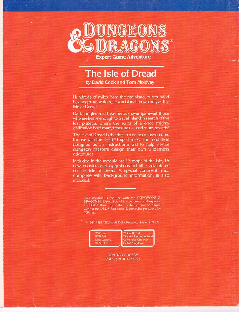 X1 the Isle of Dread TSR9043 Dungeons & Dragons Wilderness | Etsy