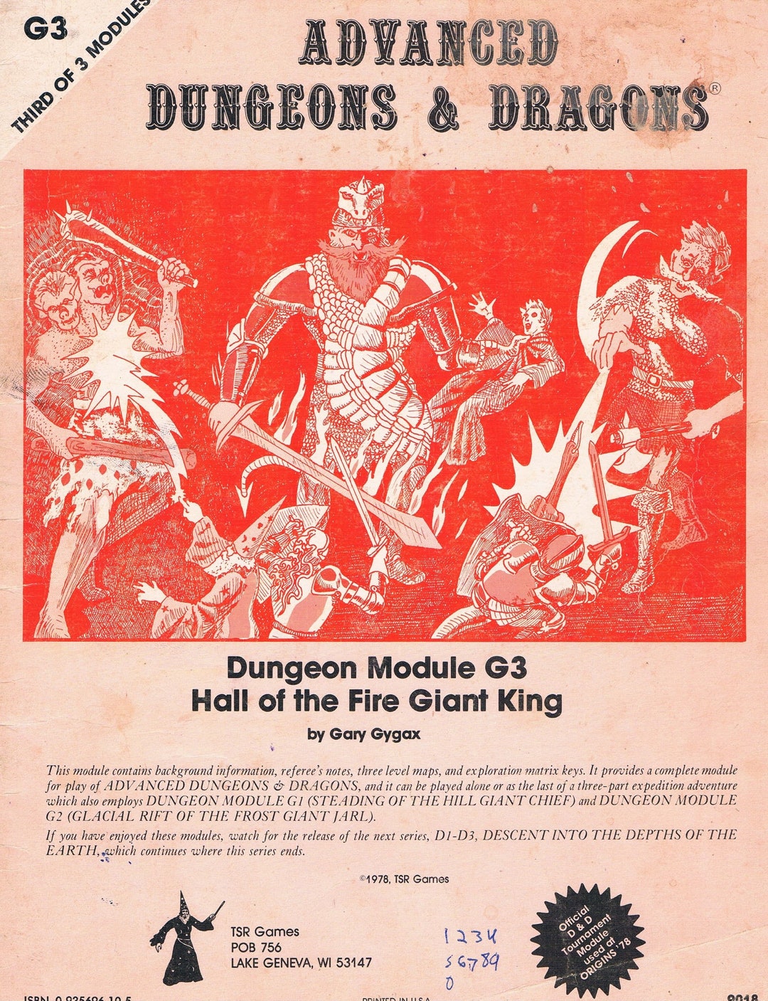 G3 Hall of the Fire Giant King TSR9018, Advanced Dungeons & Dragons 1st ...