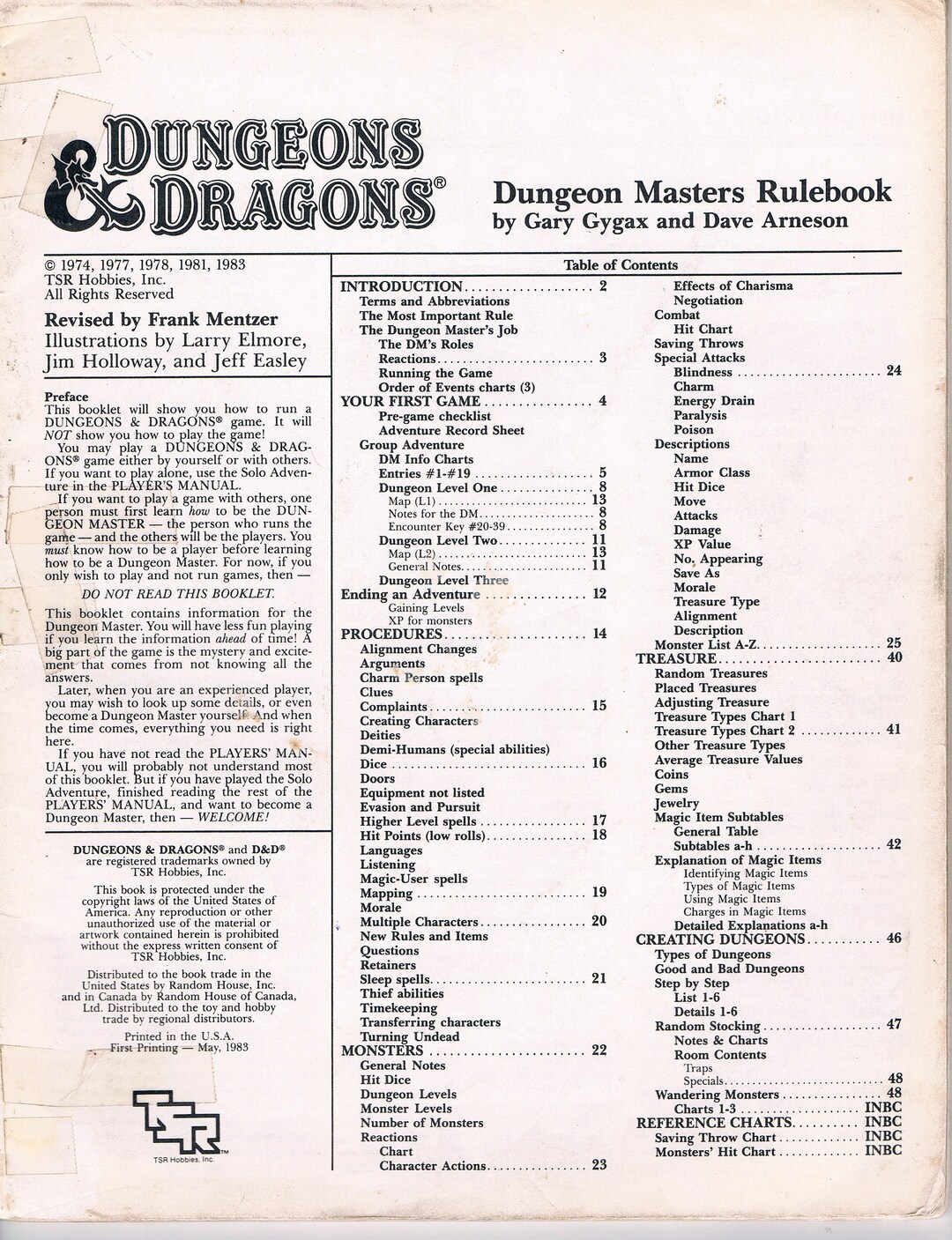 Dungeons & Dragons Basic Dungeon Masters Rulebook Edited by Frank ...