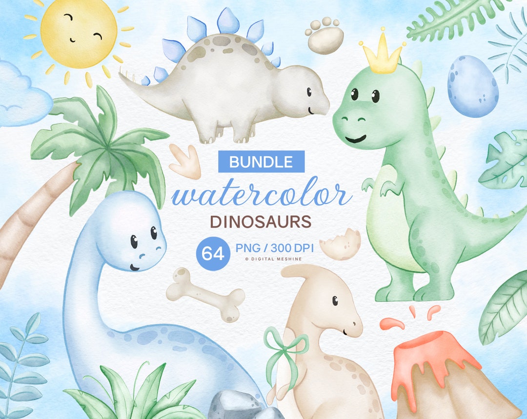 Watercolor Dinosaurs Clipart, Baby Dinosaur Cliparts PNG, Neutral ...