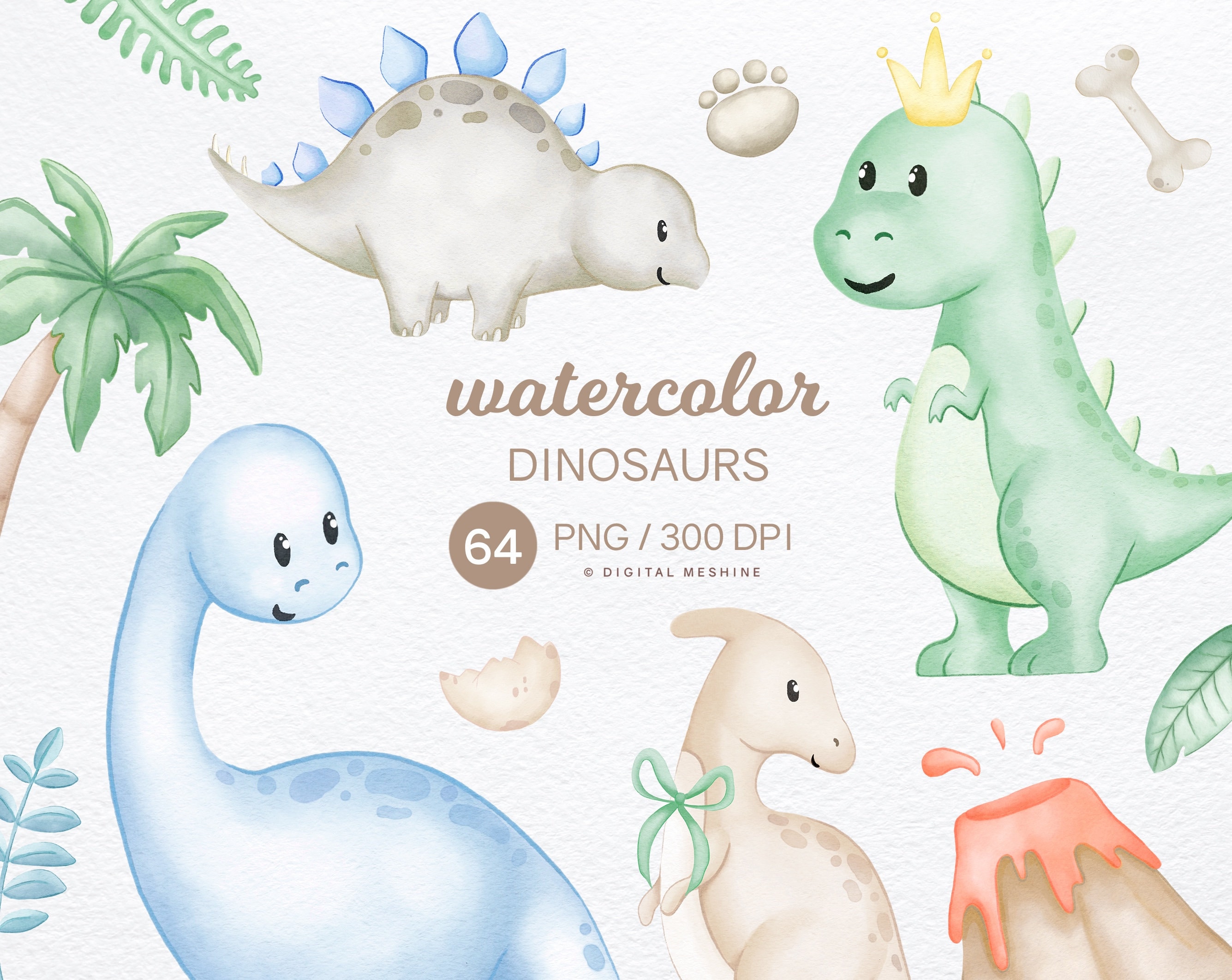 Watercolor Dinosaurs Clipart Baby Dinosaur Cliparts PNG - Etsy