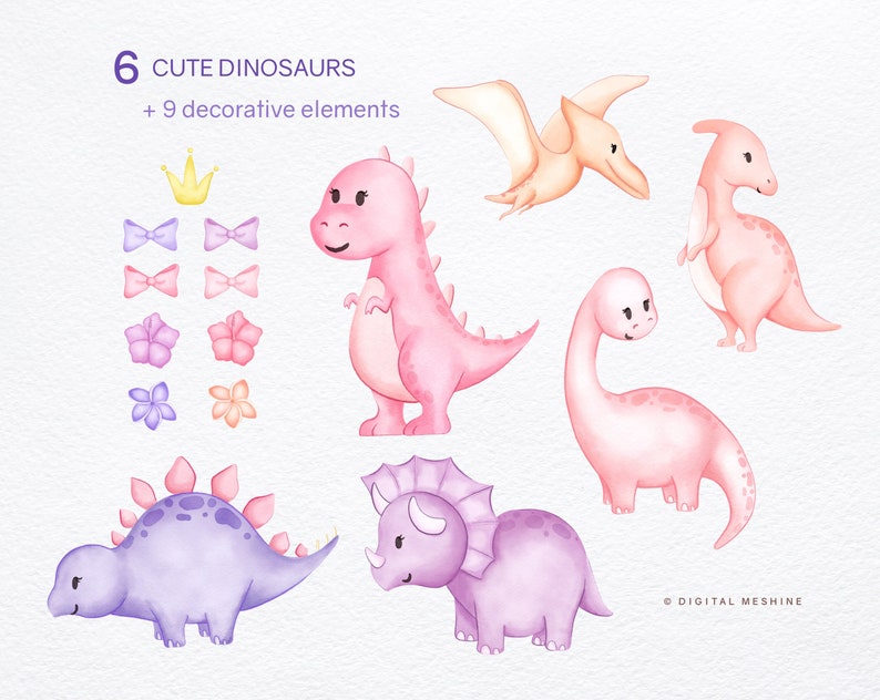 Girl Dinosaur Clipart Watercolor Dinosaur Clipart Baby Girl - Etsy ...