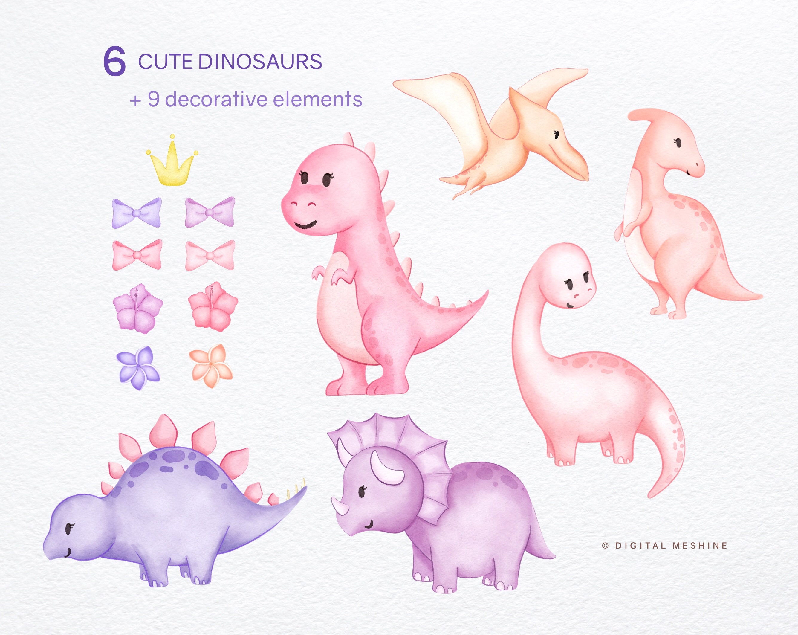 Girl Dinosaur Clipart Watercolor Dinosaur Clipart Baby Girl - Etsy ...