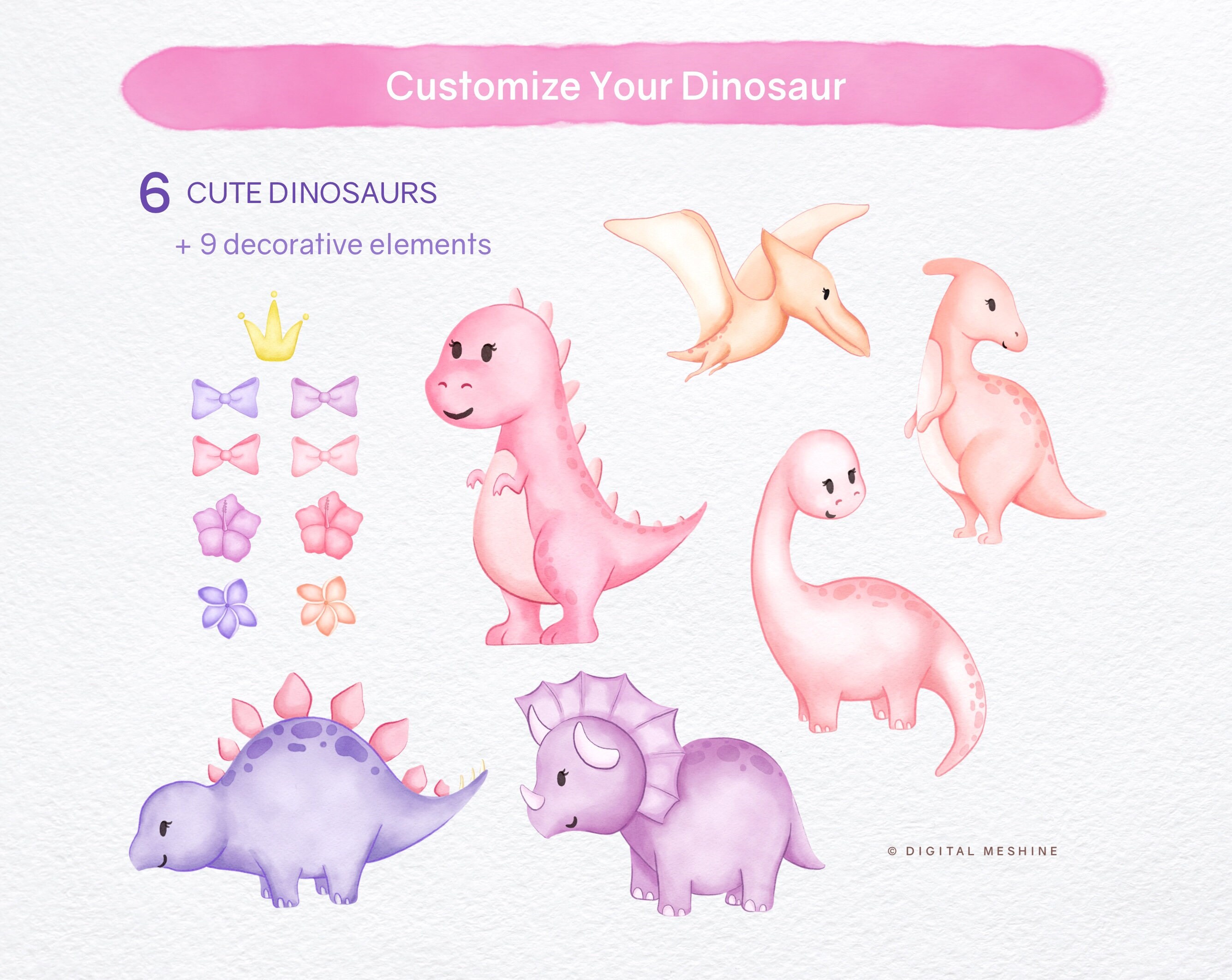Girl Dinosaur Clipart Watercolor Dinosaur Clipart Baby Girl - Etsy Portugal