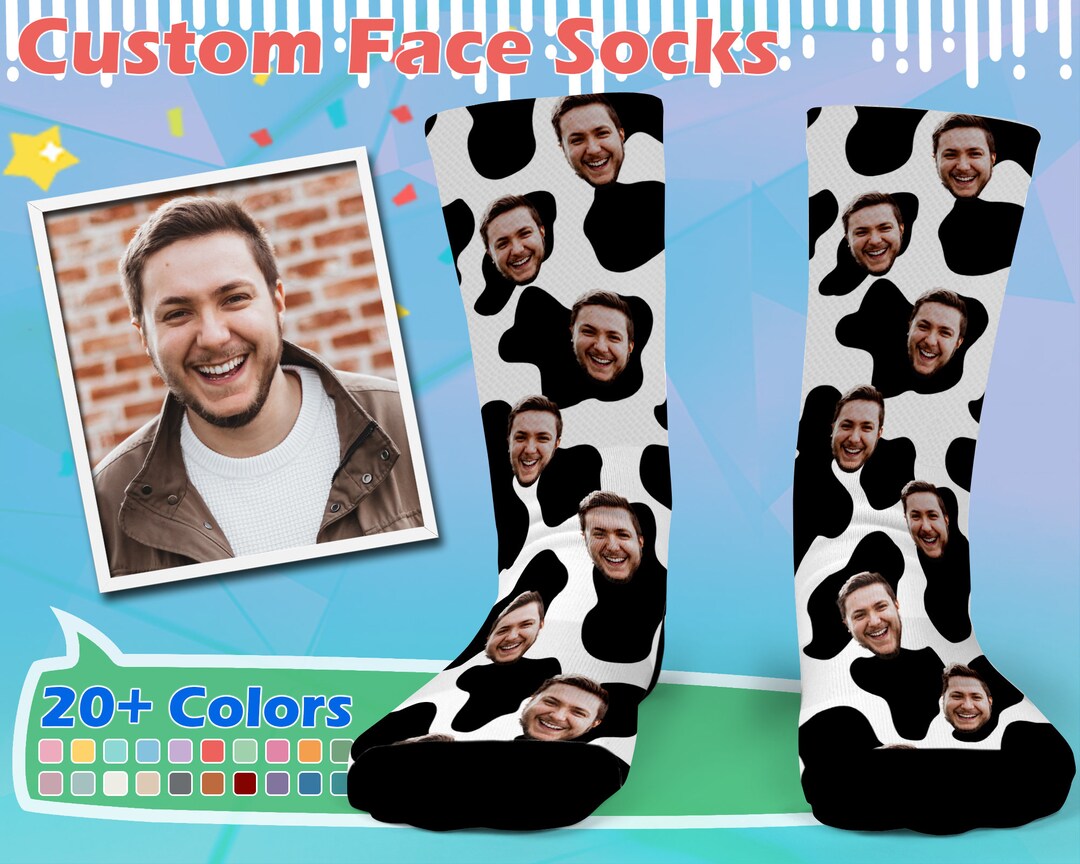Cow Print, Customized Face Socks, Put Any Face on Socks, Personalized ...