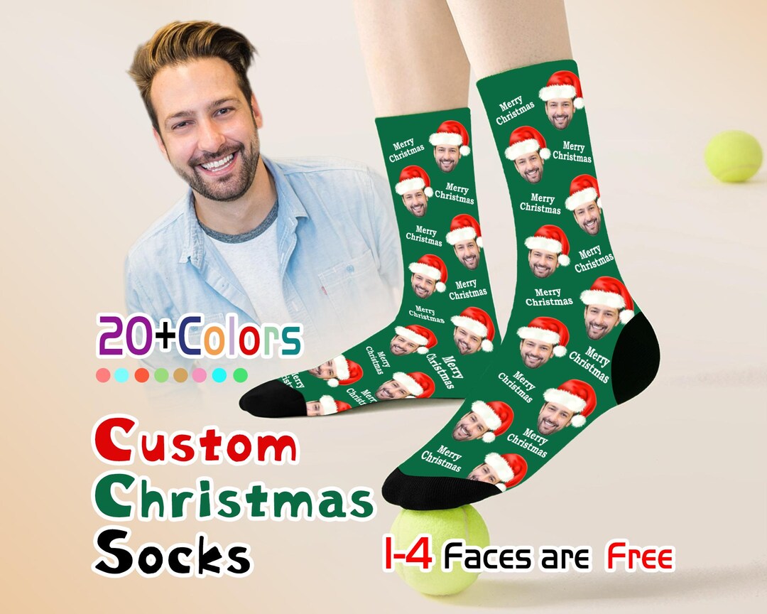 Custom Christmas Socks, Santa Hat Christmas Personalized Socks ...