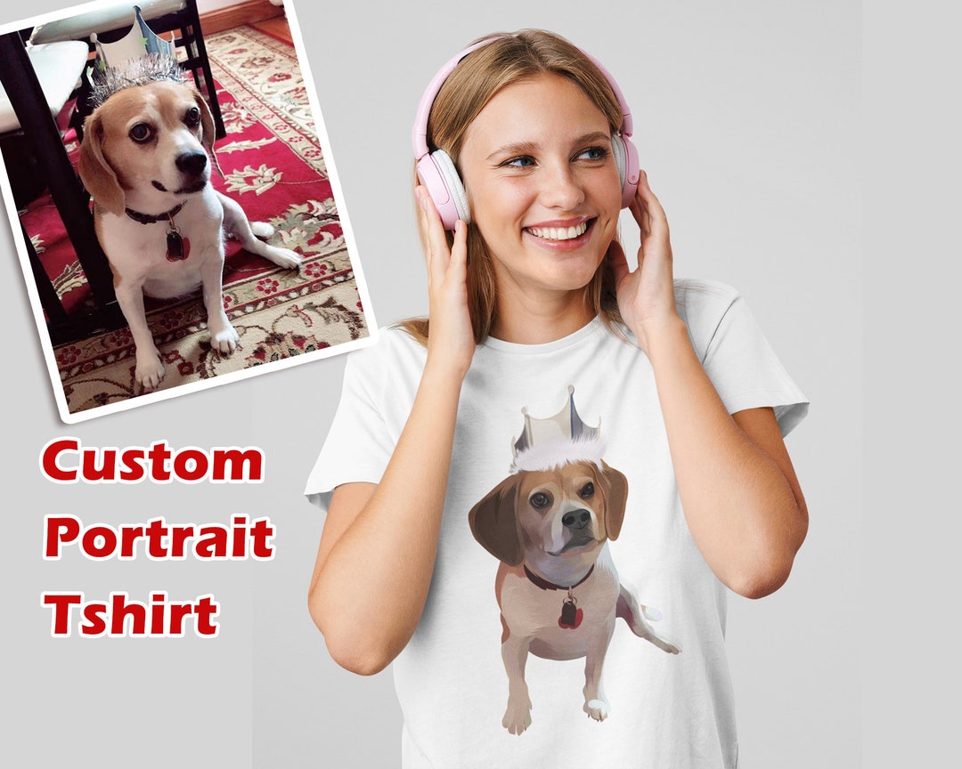 Custom Pet Portrait T Shirt, Dog or Cat Portrait Personalized Tee Shirt ...
