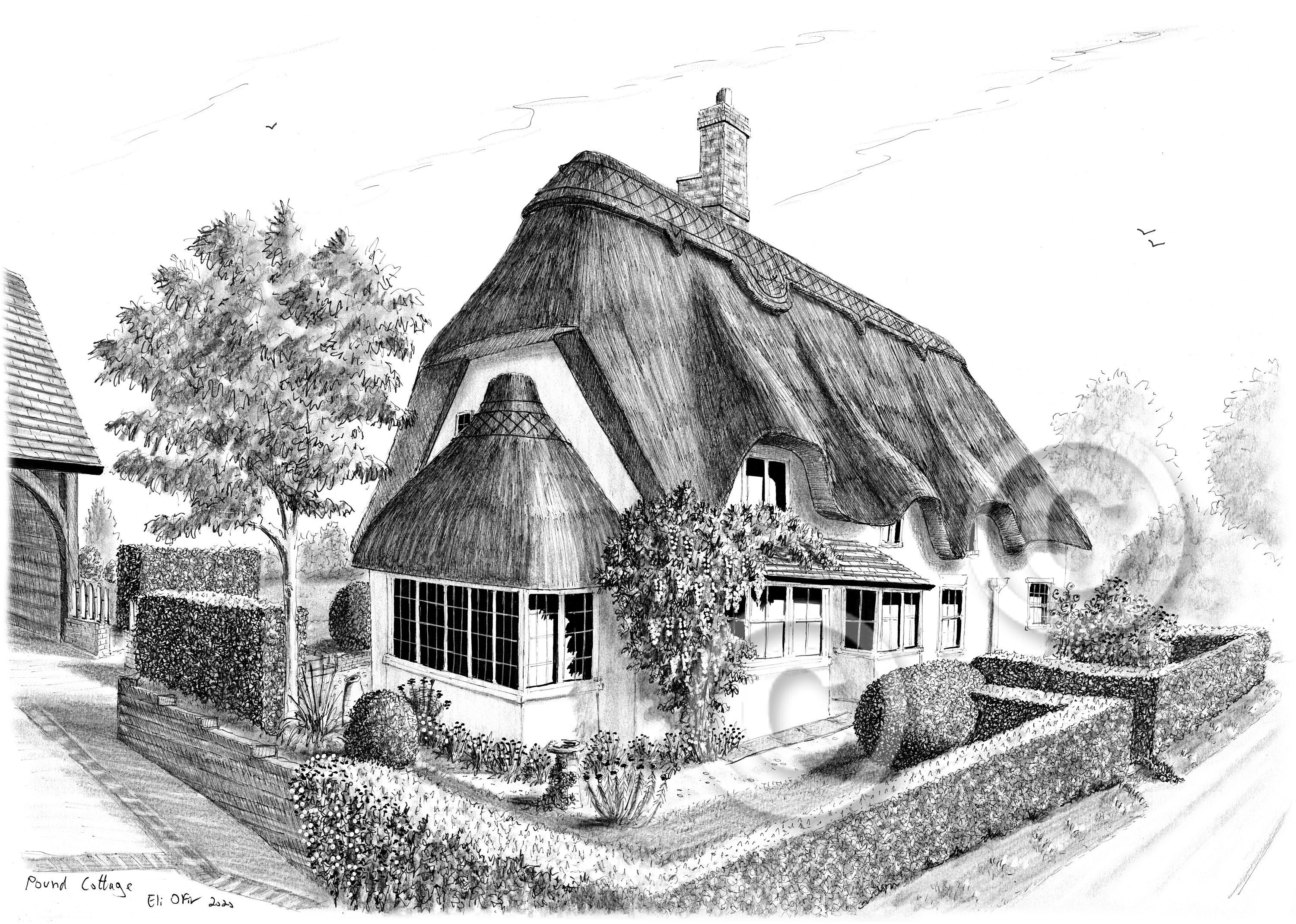 Thatched Cottage A4 Print, English, Historic, House, Portrait, , Gift ...