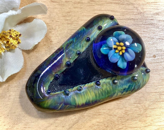 Large Handmade Art Glass Triangle Pendant Bead, Blue Green Borosilicate ...
