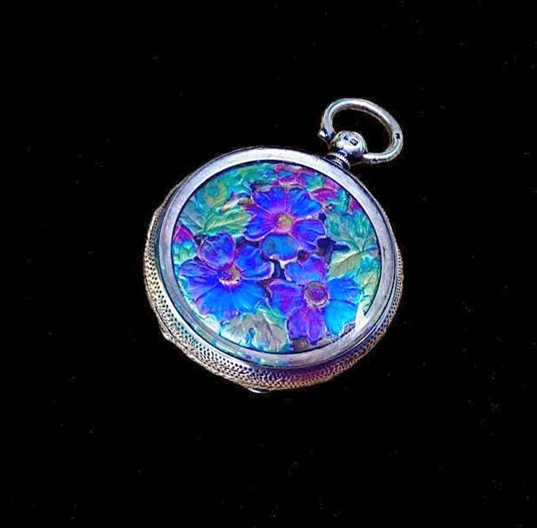 Antique Sterling Silver Pocket Watch Locket Pendant, Iridescent Niobium ...