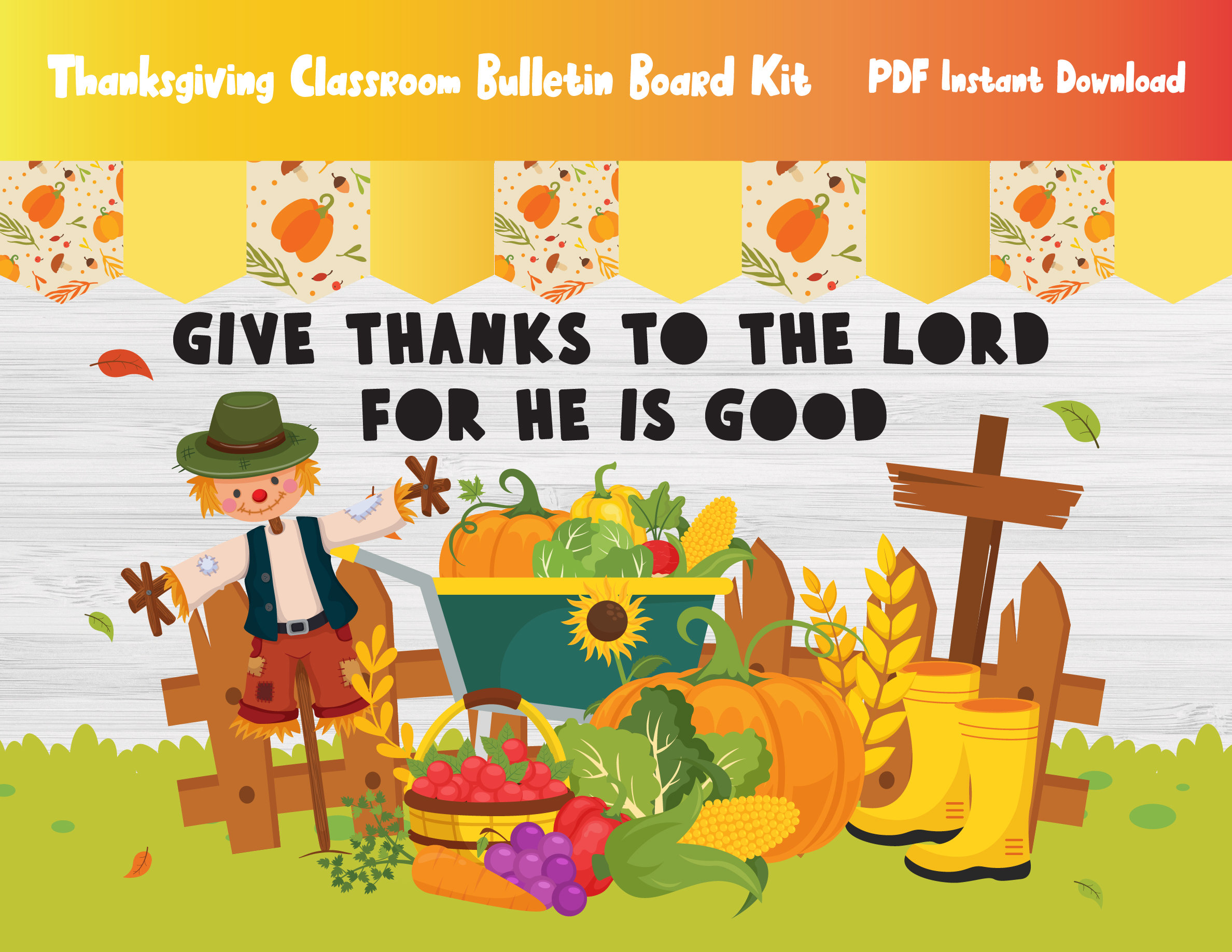 Thanksgiving Christian Bulletin Board Kits/kindergarten Classroom Decor ...