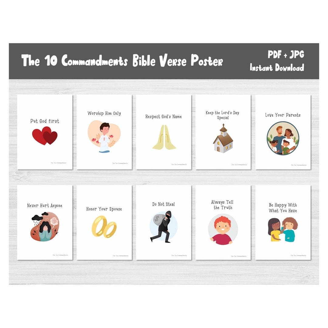 The 10 Commandments Kids Poster/bible Verse Printable/bulletin Board ...