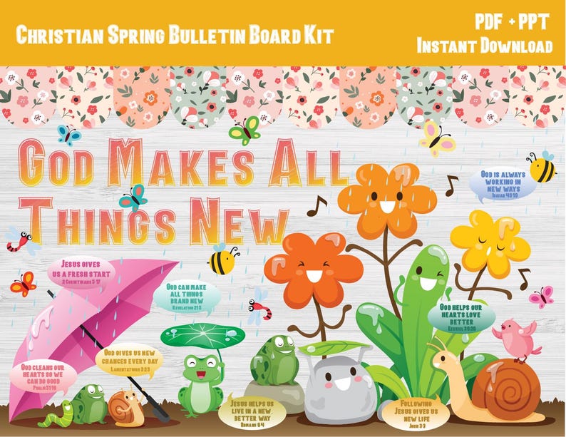 Spring Christian Bulletin Board Kit/church Sunday School Classroom Wall ...
