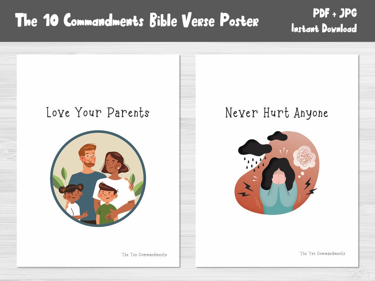The 10 Commandments Kids Poster/bible Verse Printable/bulletin Board ...