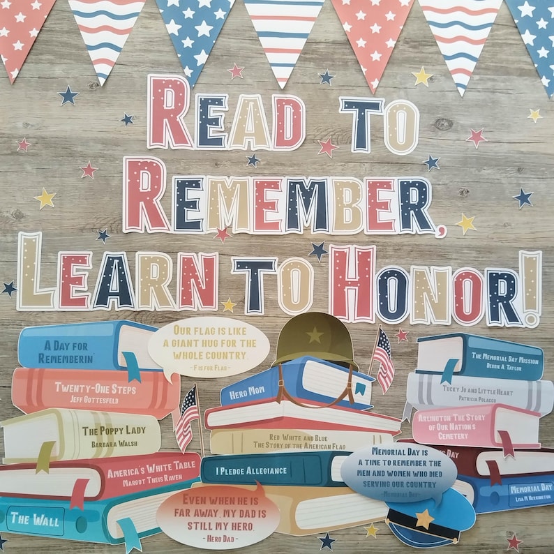 Library Memorial Day Bulletin Board Kit/usa Patriotic Classroom Decor ...
