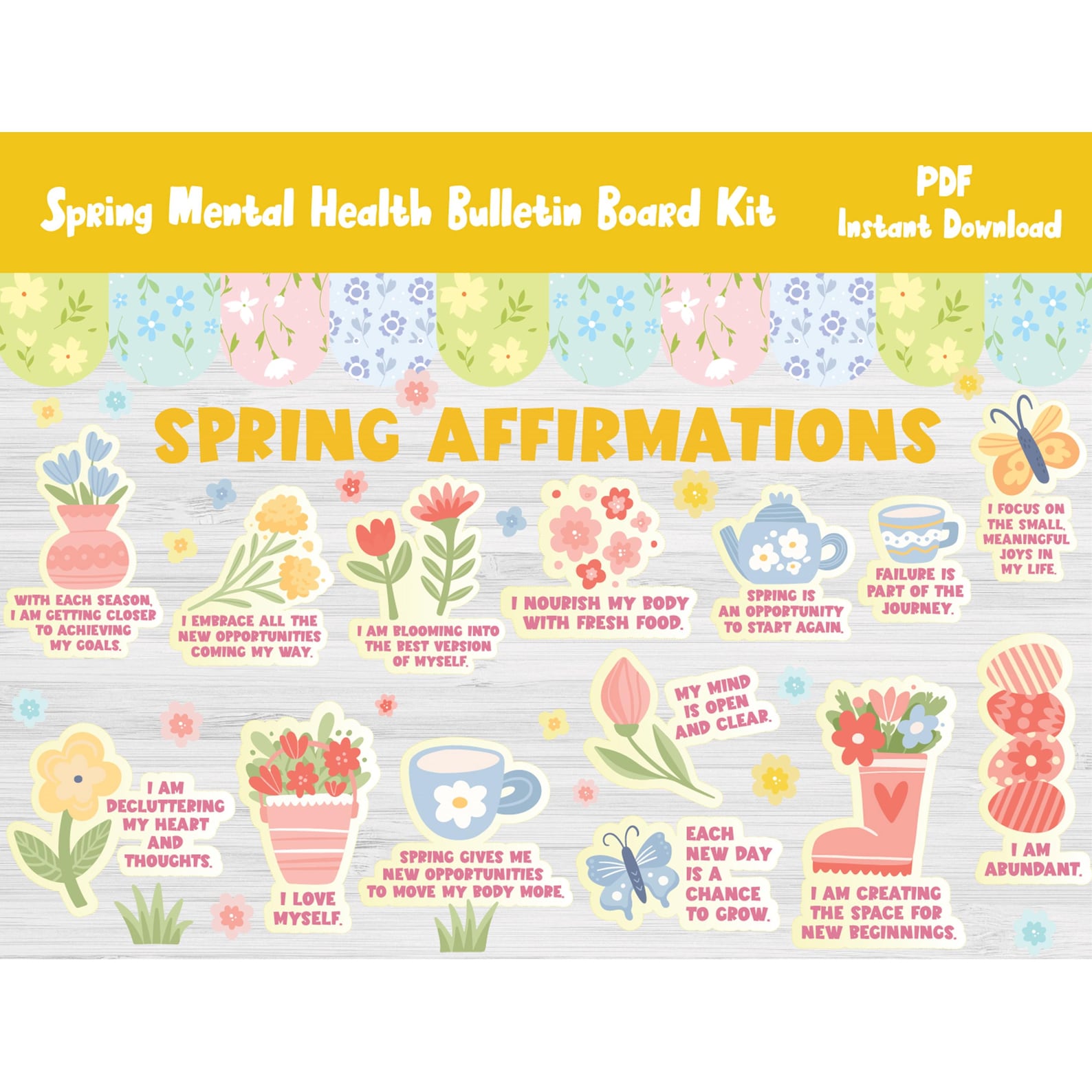 Spring Affirmation Bulletin Board Kit/mental Health Awareness/march ...