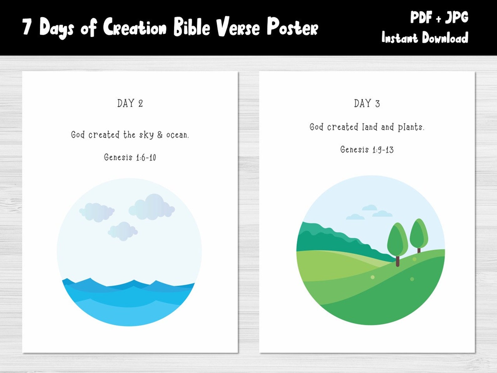 7 Days of Creation Kids Poster/bible Verse Printable/bulletin Board Kit ...