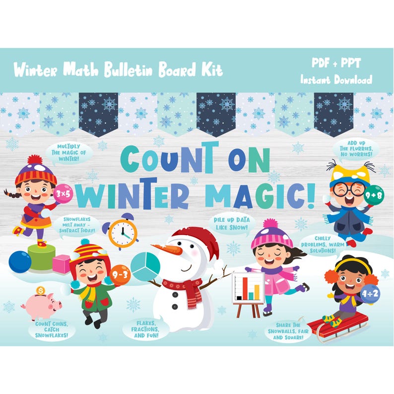 Winter Math Bulletin Board Kit/stem Number Classroom Wall Decor ...