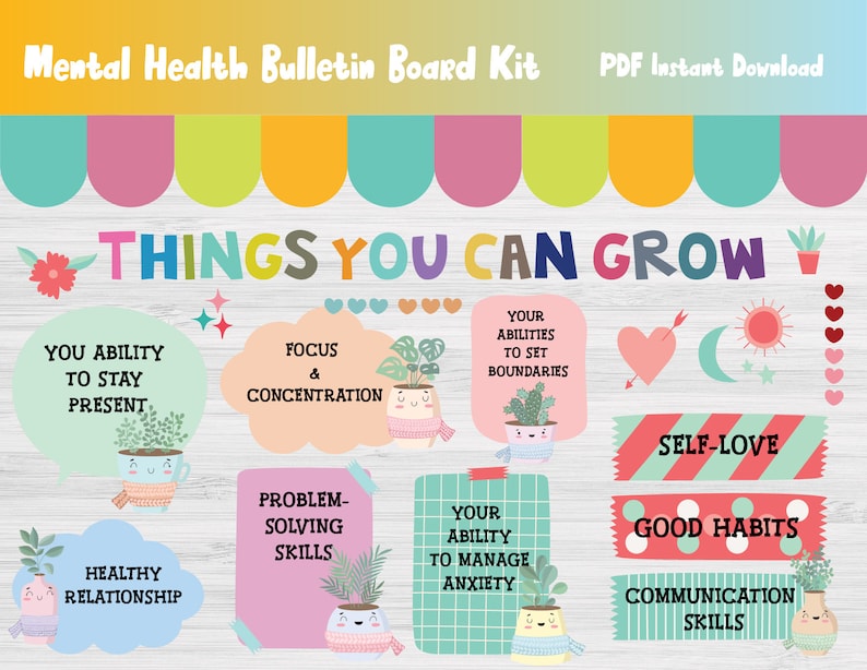 Mental Health Bulletin Board Kit/growth Mindset/school Counseling ...