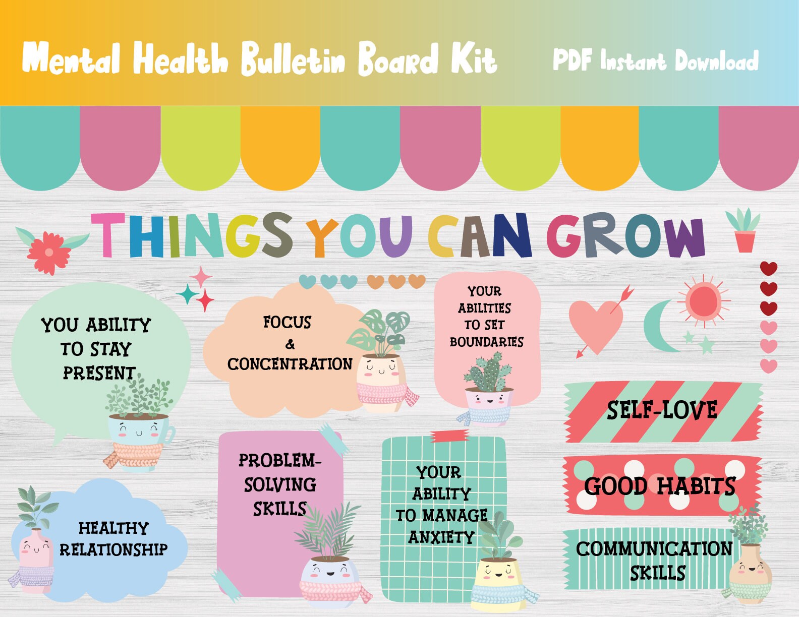 Mental Health Bulletin Board Kit/growth Mindset/school Counseling ...