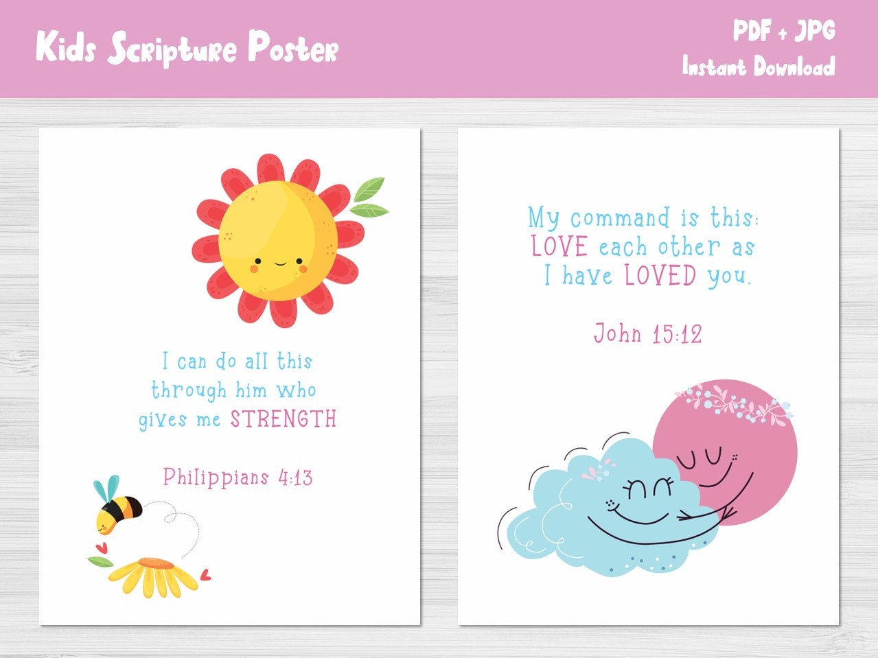 10 Sunday School Poster/christian Bulletin Board/kids Bible Verse Wall ...