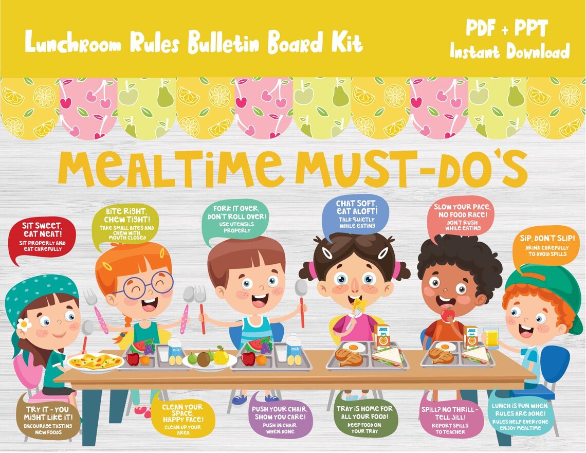 Lunchroom Rules Bulletin Board Kit/school Cafeteria/lunch Room Wall ...