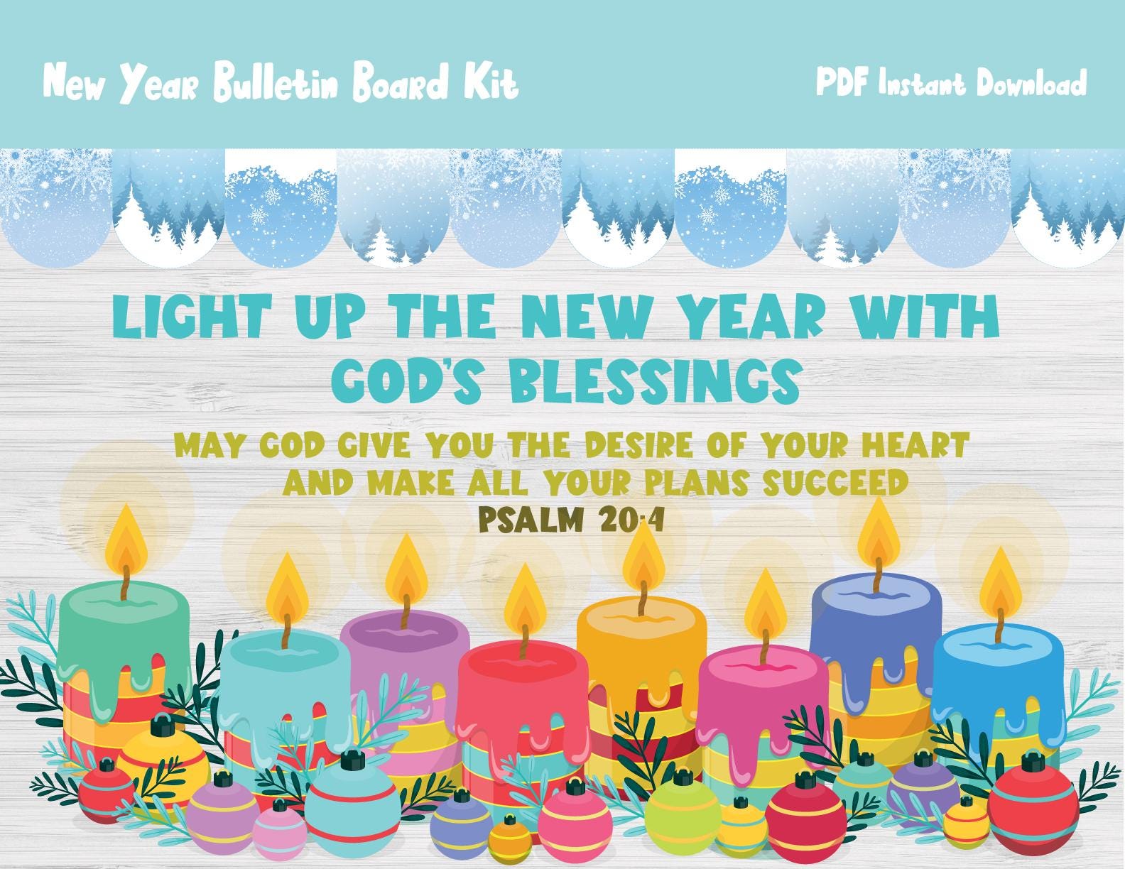 New Year Church Bulletin Board Kit/january Sunday School Christian ...