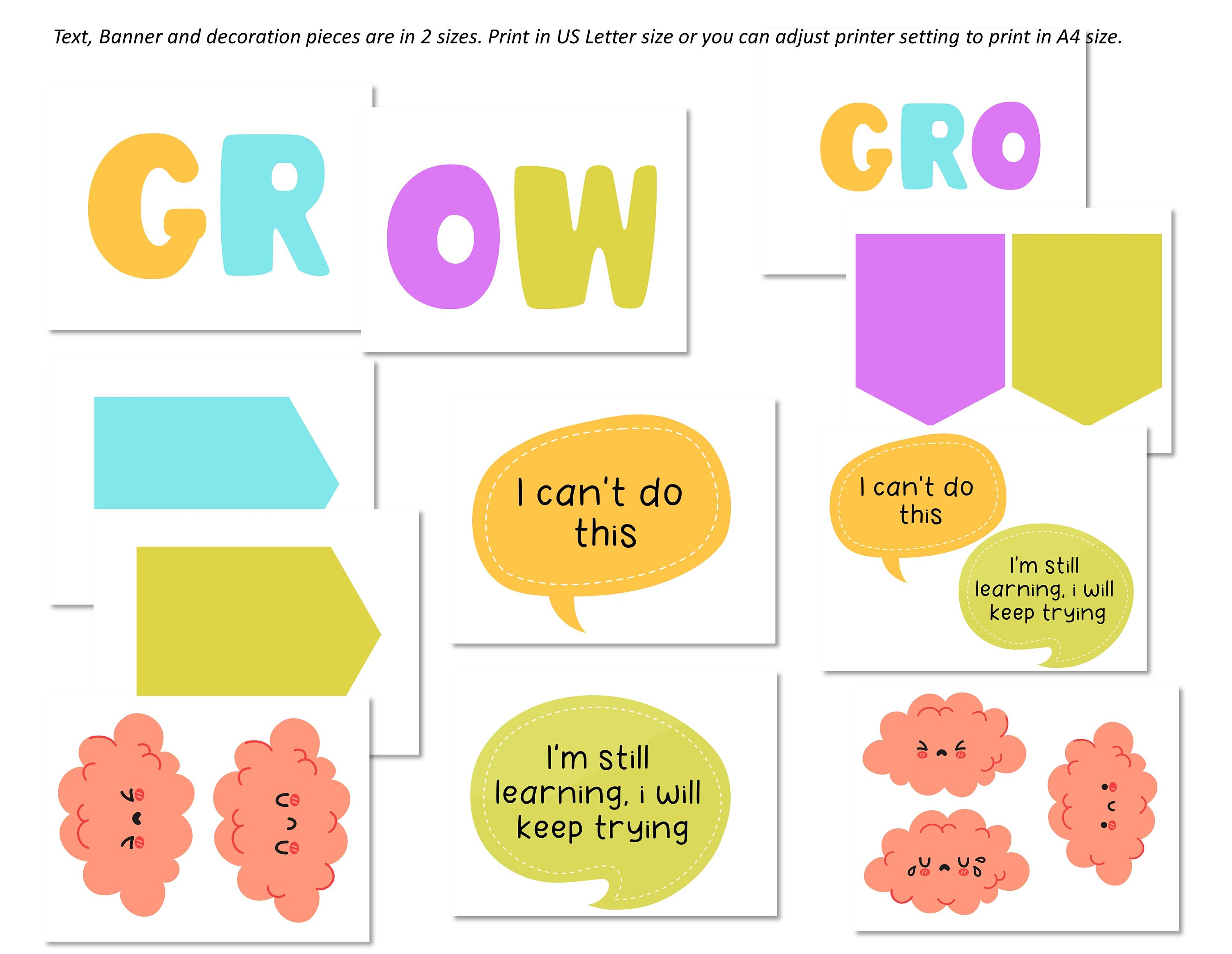 Growth Mindset Bulletin Board Kit/kindergarten Classroom Motivational ...