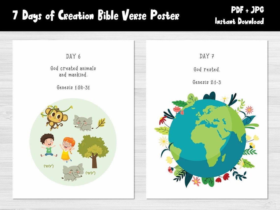 7 Days of Creation Kids Poster/bible Verse Printable/bulletin Board Kit ...