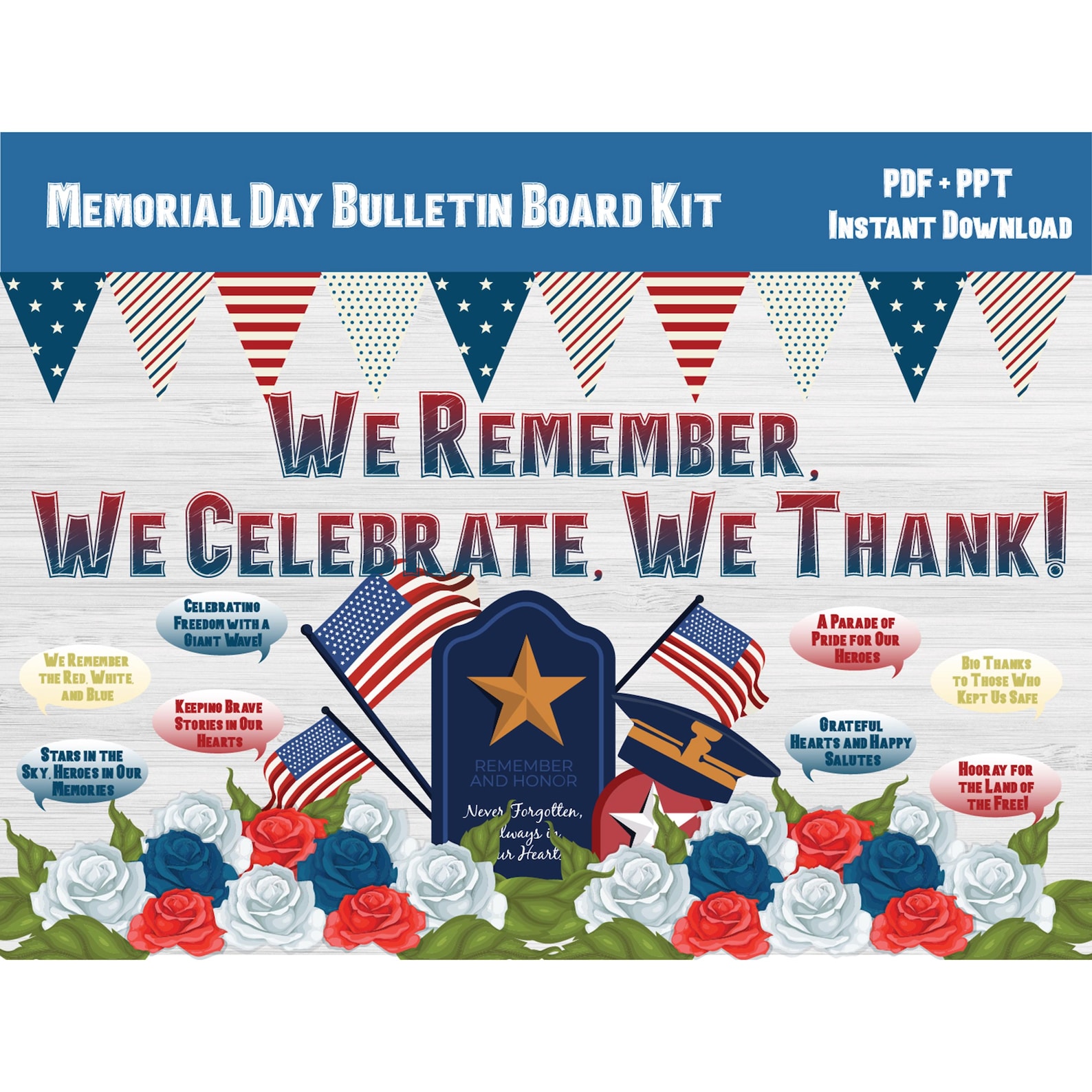 Memorial Day Bulletin Board Kit/usa Patriotic Classroom Decor/military ...